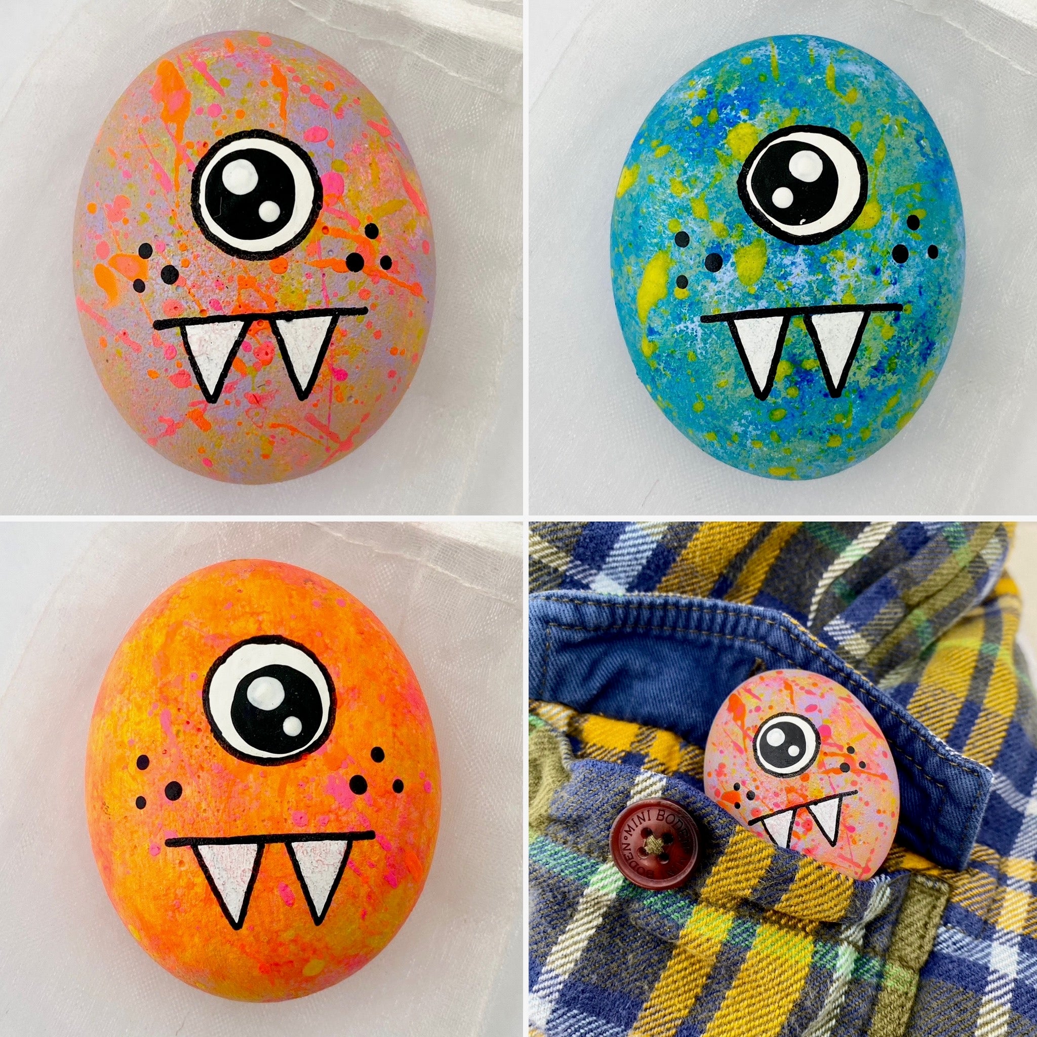 Painted Pocket Monster Pebble Pet Rock Ceramic Stone – McFloof Makes