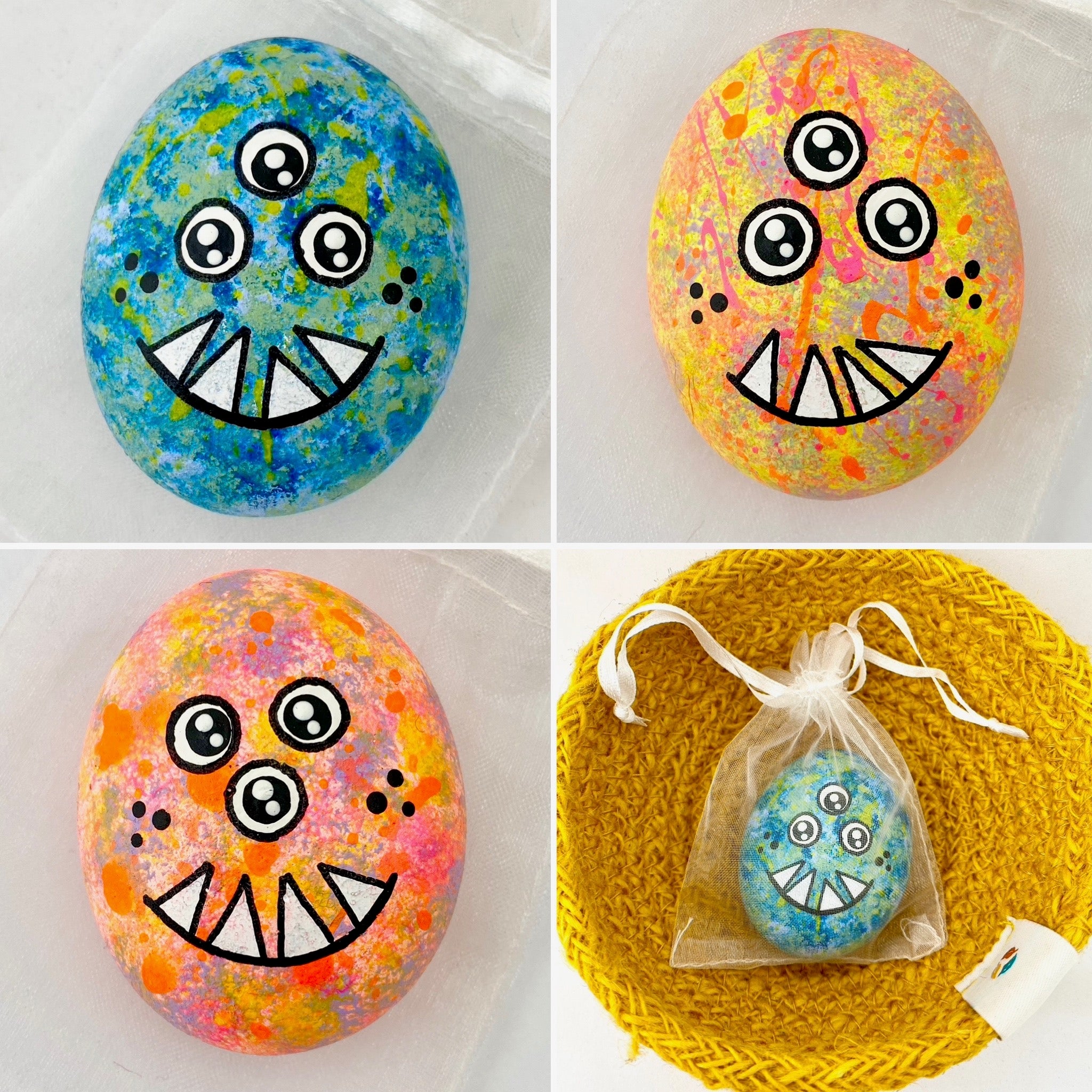 Painted Pocket Monster Pebble Pet Rock Ceramic Stone – McFloof Makes