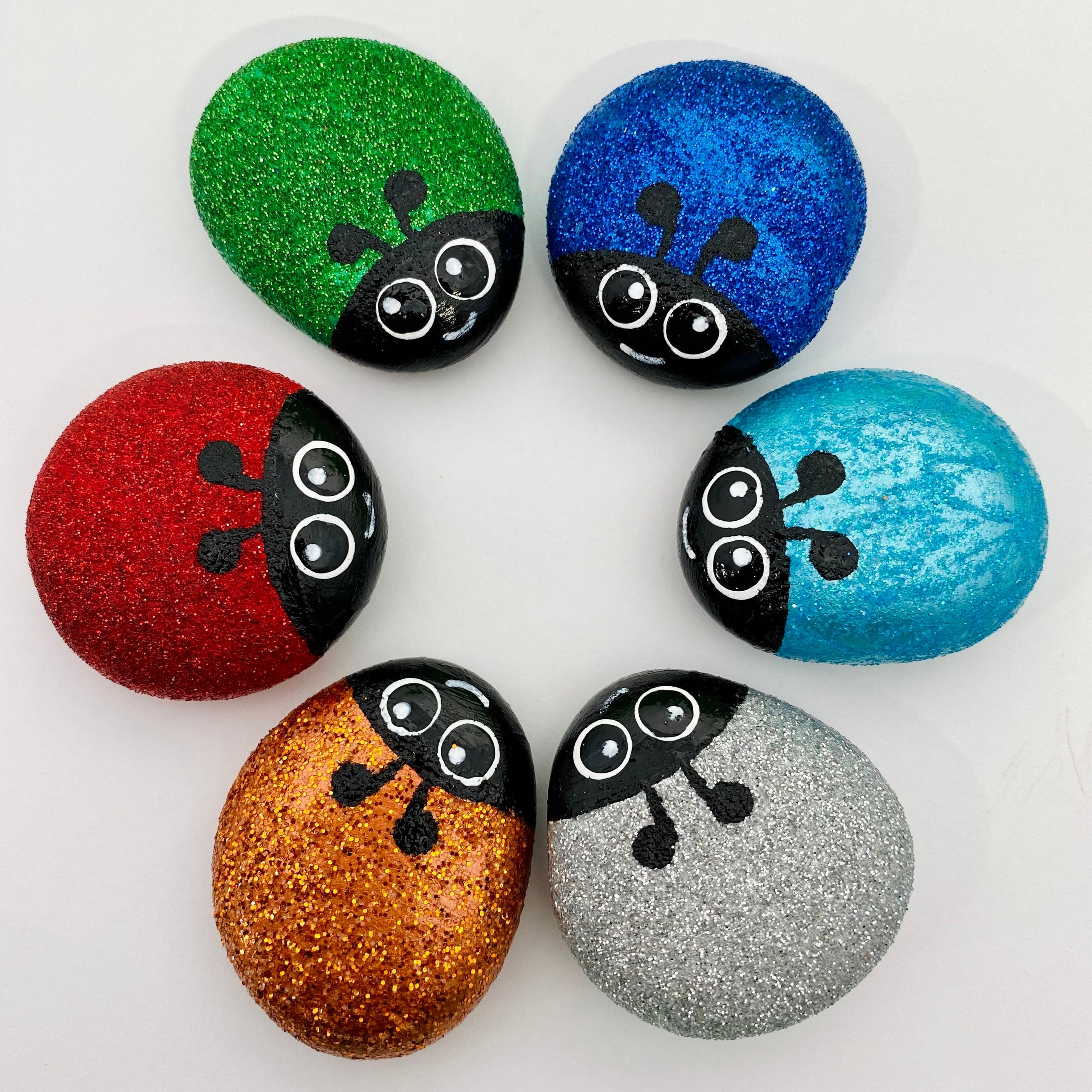 Personalised Painted Glitter Bug Pet Rock Pebble Stone – McFloof Makes